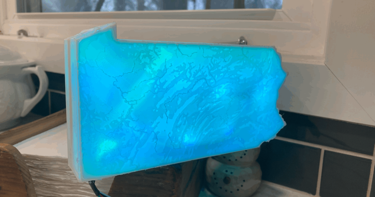 Pennsylvania (PA) Topographical Light-up Map Sign by Andrew Wachter ...