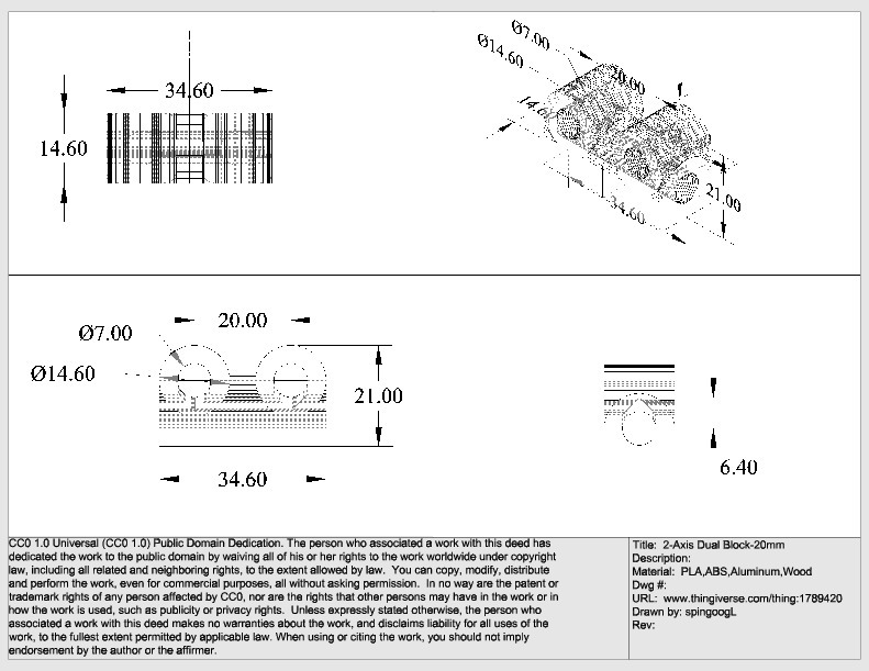 6mm, 1/4" 2-Axis Dual Block - 20mm by spingoogL | Download free STL ...