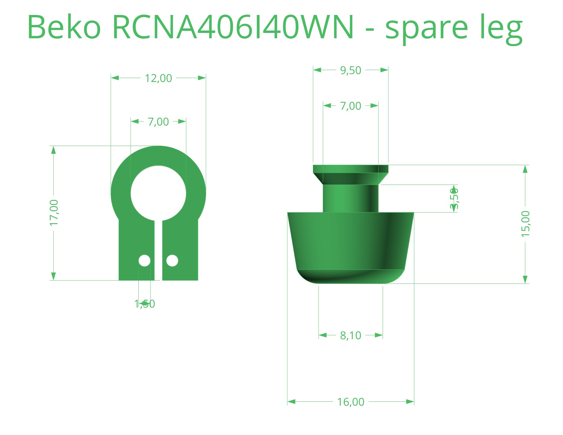 Spare leg for refridgerator Beko RCNA406I40WN by Kutilman Yuri ...