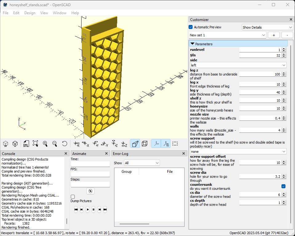Honeycomb shelf stands (parametric openscad) by Technobug | Download ...