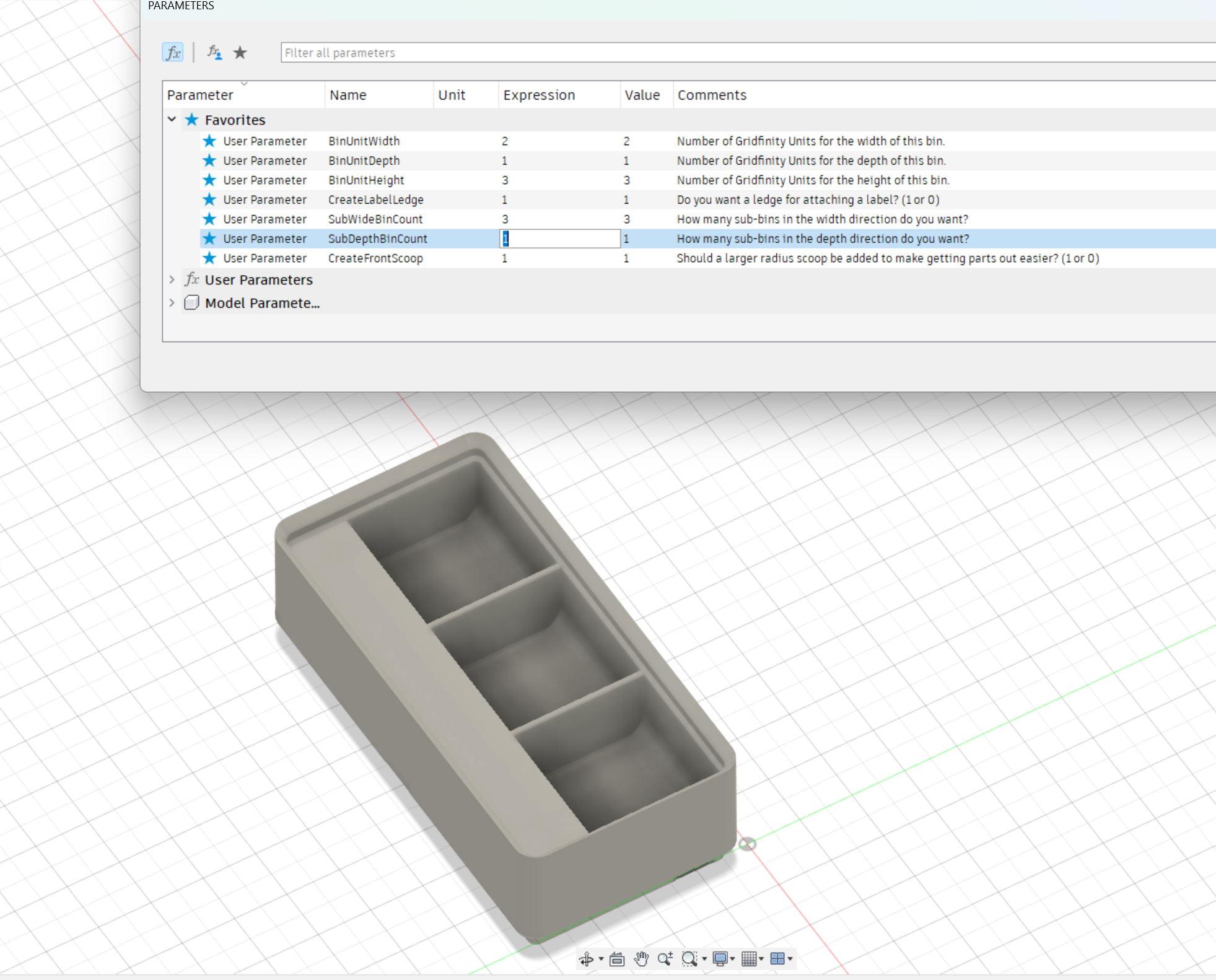 Gridfinity Refined Parametric Bins w/ Dividers and Label Ledge by ...