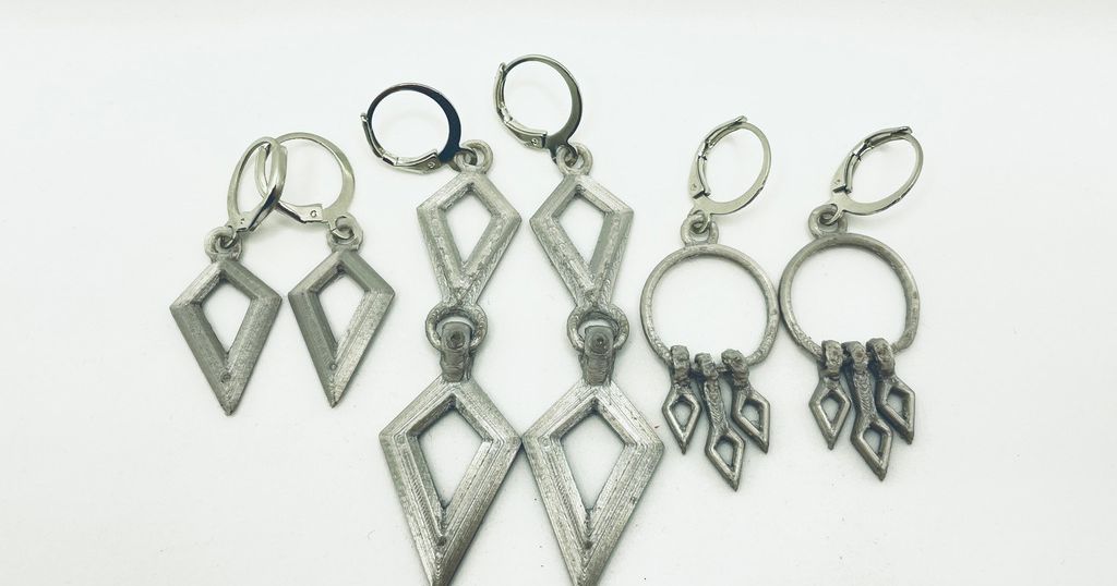 DIAMOND SHAPED EARRINGS - 3 DESIGNS - PRINT IN PLACE - NO SUPPORTS by ...