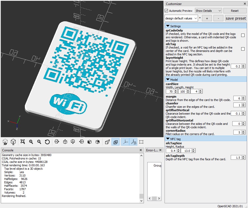 WiFi QR-Code Card (OpenSCAD) by Dmytro | Download free STL model ...