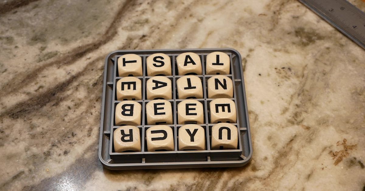 Boggle Grid Base (fits Boggle shaker) by morleykert | Download free STL ...