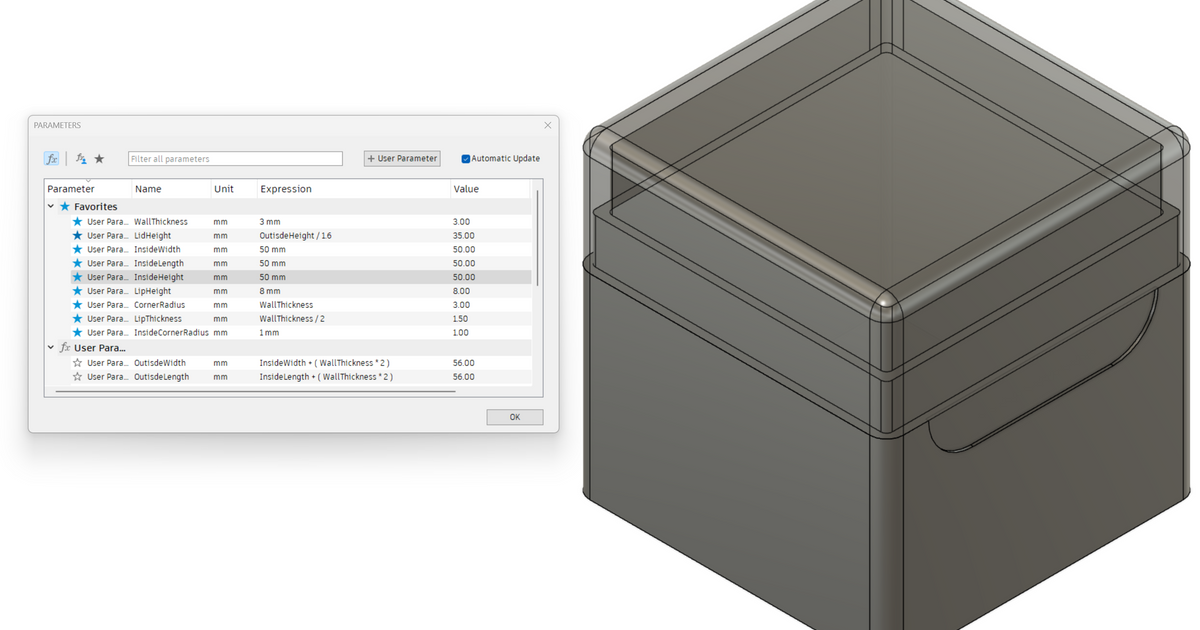 Generic Parametric box with friction fit lid. Highly adjustable in ...