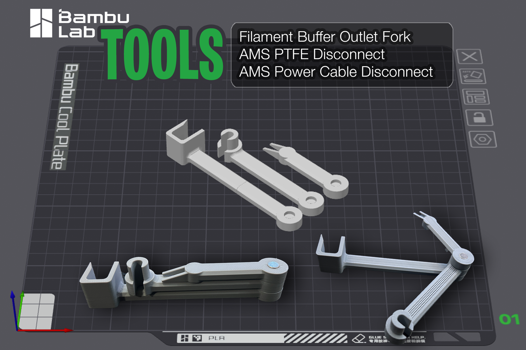 Bambu Tools - Bambu Lab Tools - AMS Buffer, AMS HUB PTFE, Power, Buffer Outlet Fork, Hotend Clip ...