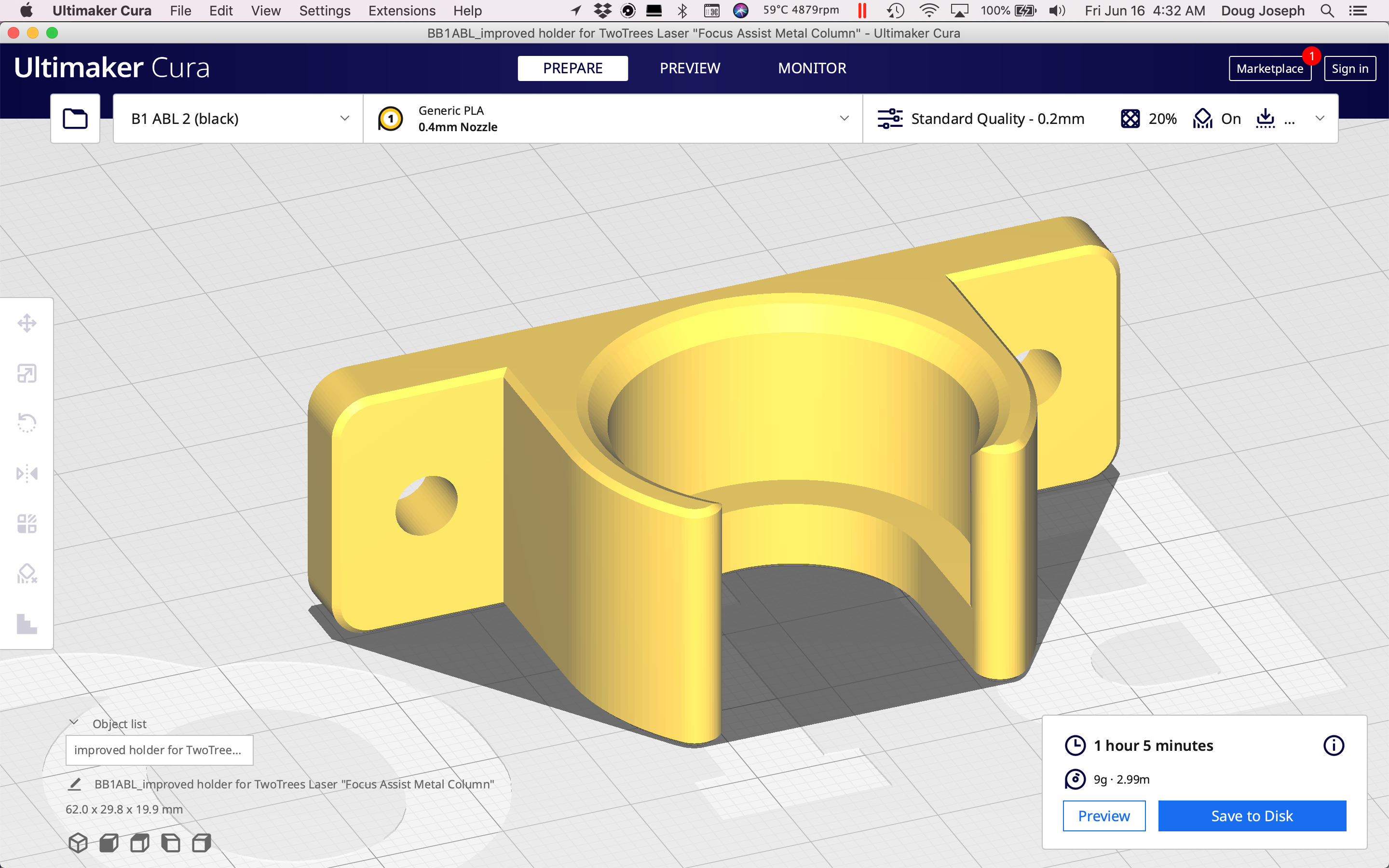 Improved holder for TwoTrees Laser "Focus Assist Metal Column" v1.0 ...