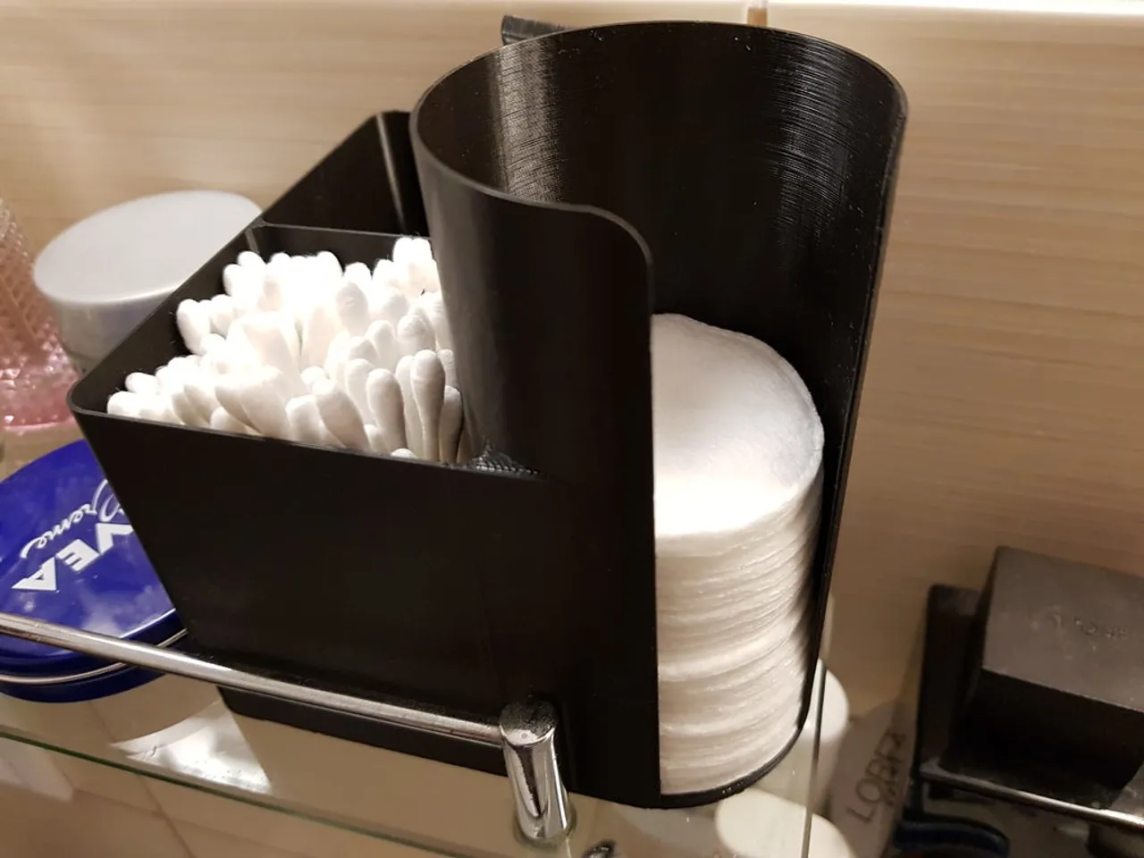 Capacious, 4 sections container / dispenser / organizer for cotton buds ...