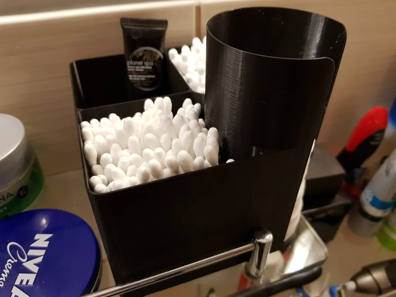 Capacious, 4 sections container / dispenser / organizer for cotton buds ...