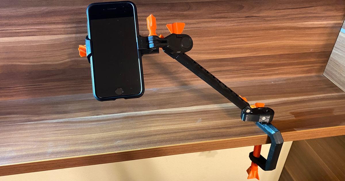 Variable mobile phone holder with clamp by Dušan | Download free STL model | Printables.com