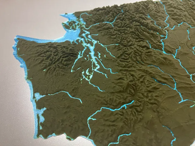 Washington, USA (WA) Topographic Map with Hydrographic Features by ...