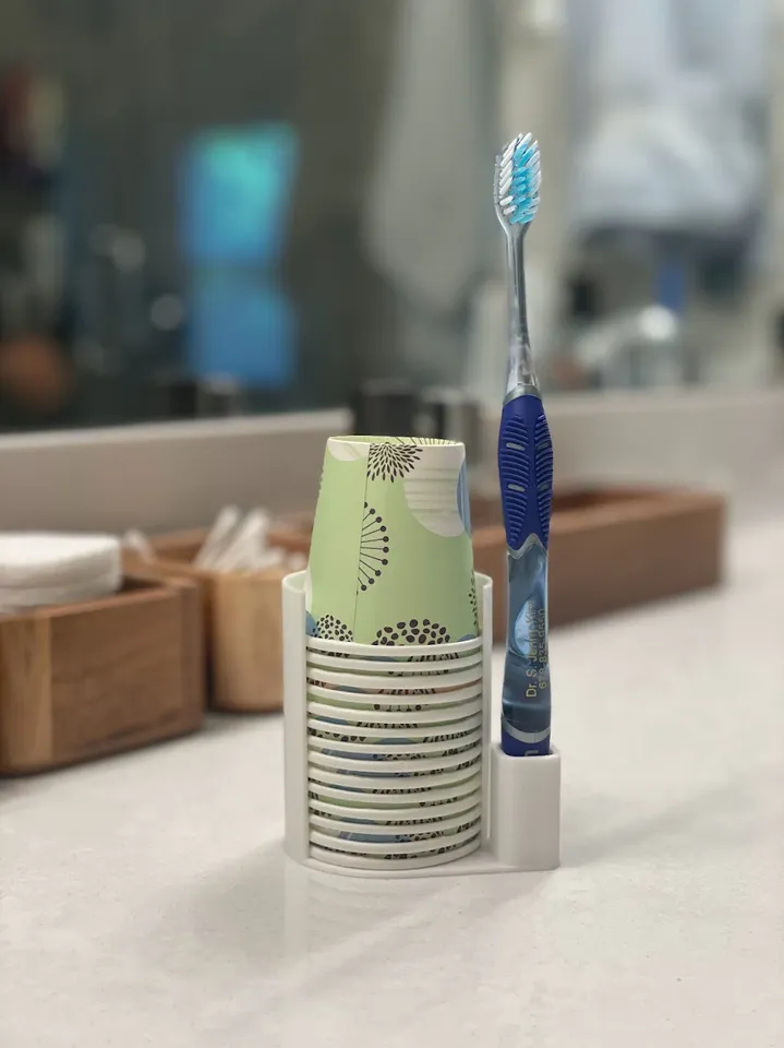 Minimalistic Bathroom Cup & Toothbrush Stand (3oz Paper "Dixie" Cups ...