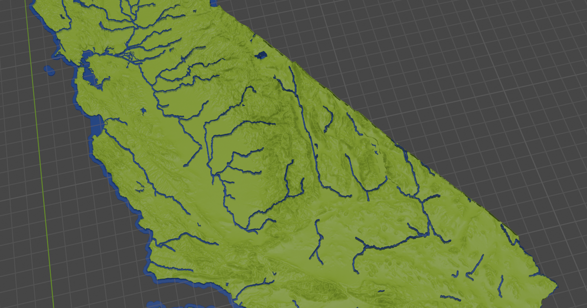 California, USA (CA) Topographic Map with Hydrographic Features by ...
