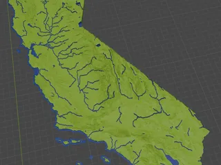California, USA (CA) Topographic Map with Hydrographic Features by ...