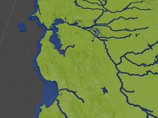 California, USA (CA) Topographic Map with Hydrographic Features by ...