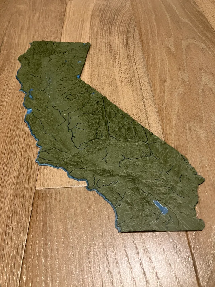 California, USA (CA) Topographic Map with Hydrographic Features by ...