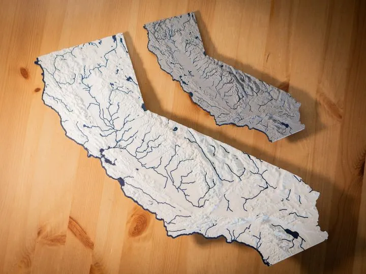 California, USA (CA) Topographic Map with Hydrographic Features by ...