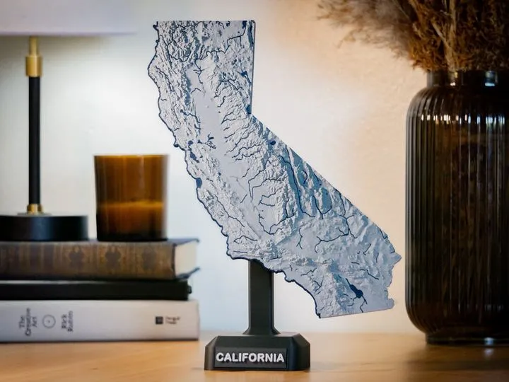 California, USA (CA) Topographic Map with Hydrographic Features by ...