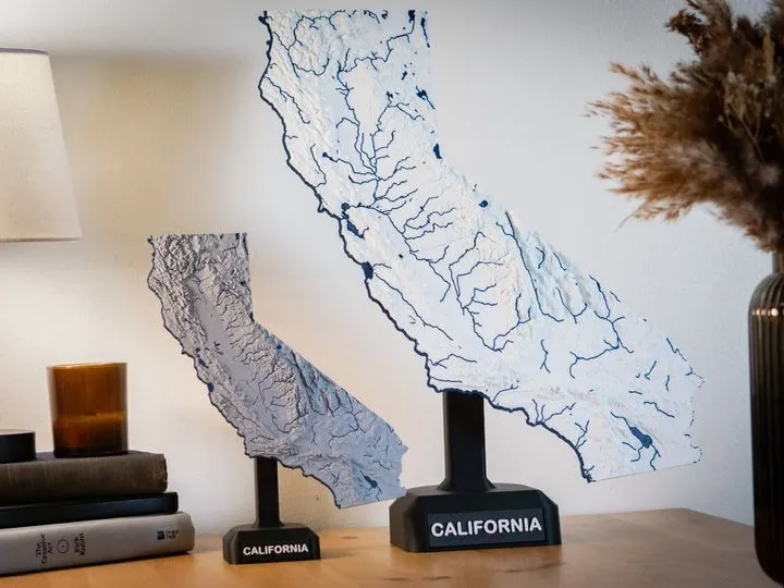 California, USA (CA) Topographic Map with Hydrographic Features by ...