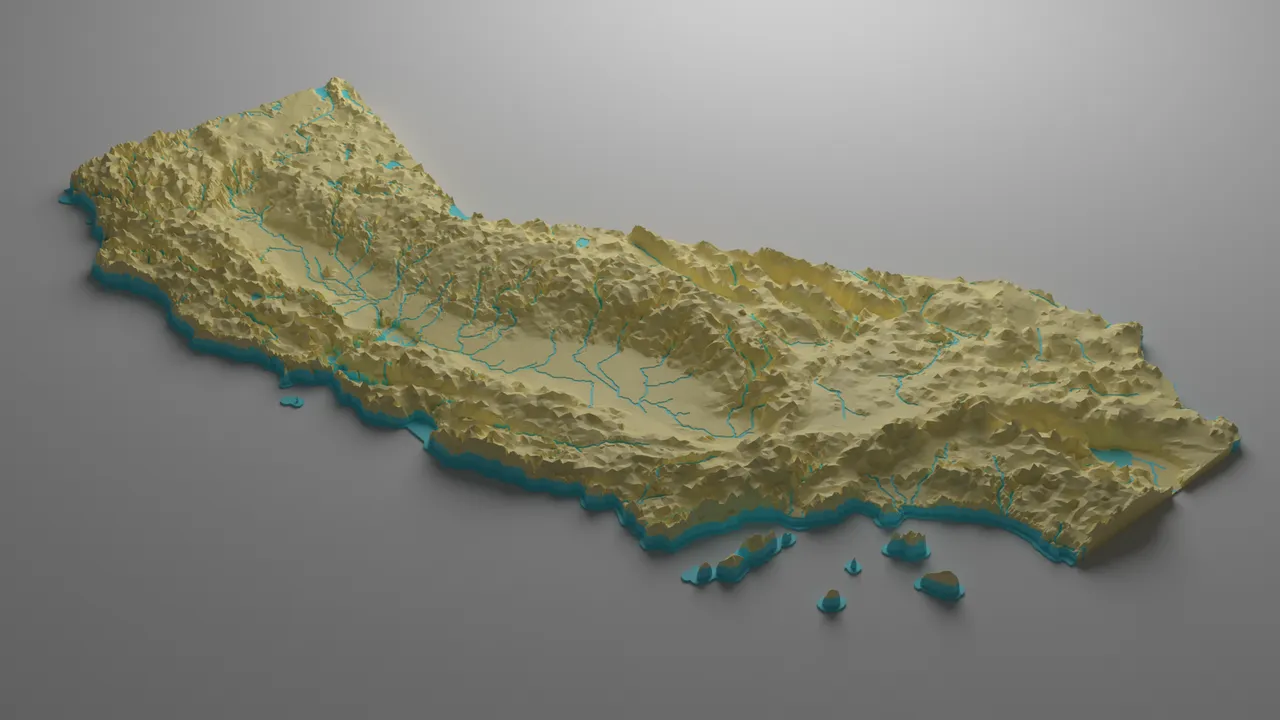 California, USA (CA) Topographic Map with Hydrographic Features by ...
