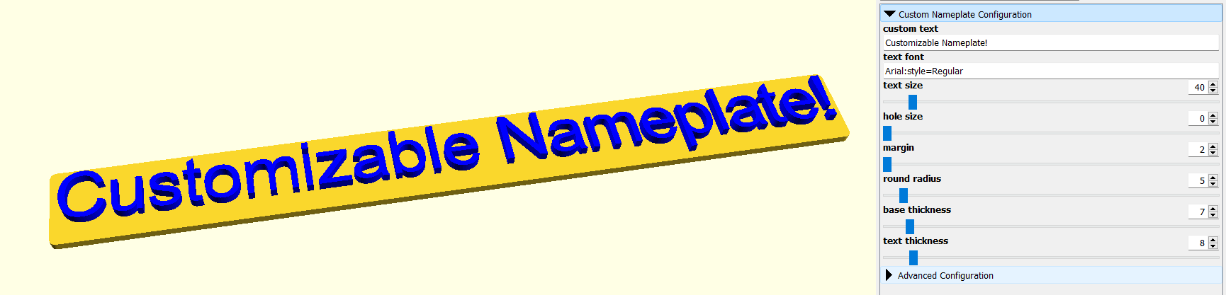 Customizable OpenScad Nameplate par Rodrigo Bauermann | Téléchargez ...