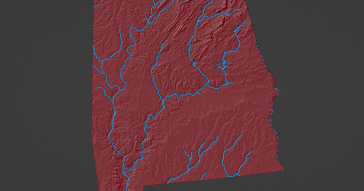 Alabama, USA (AL) Topographic Map with Rivers by ansonl | Download free ...