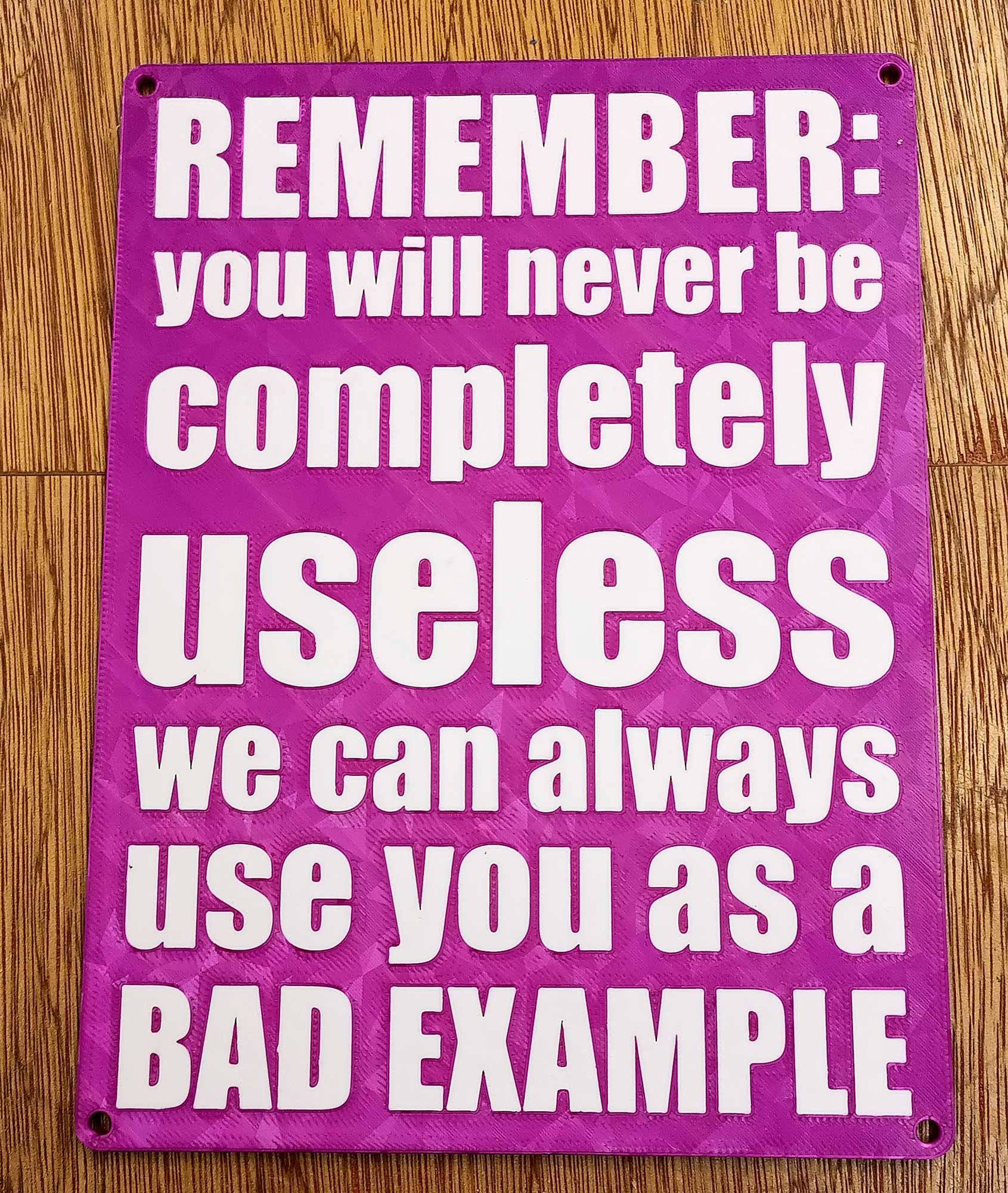Funny Sign - Remember you will never be completely useless... - dual ... Funny Sign - Remember you will never be completely useless... - dual ...