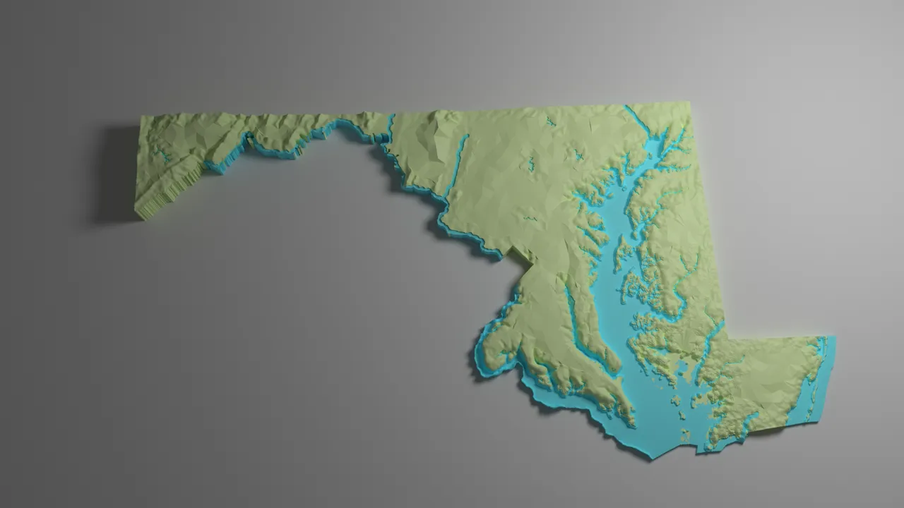Maryland, USA (MD) Topographic Map with Rivers by ansonl | Download free STL model | Printables.com
