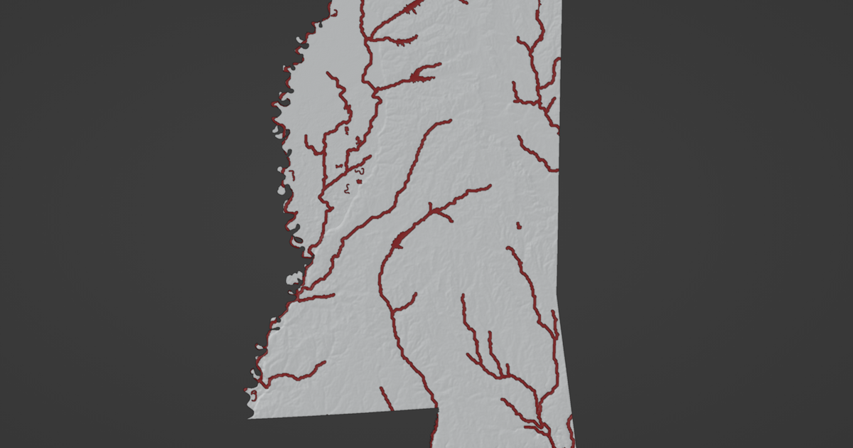 Mississippi, USA (MS) Topographic Map with Rivers by ansonl | Download ...