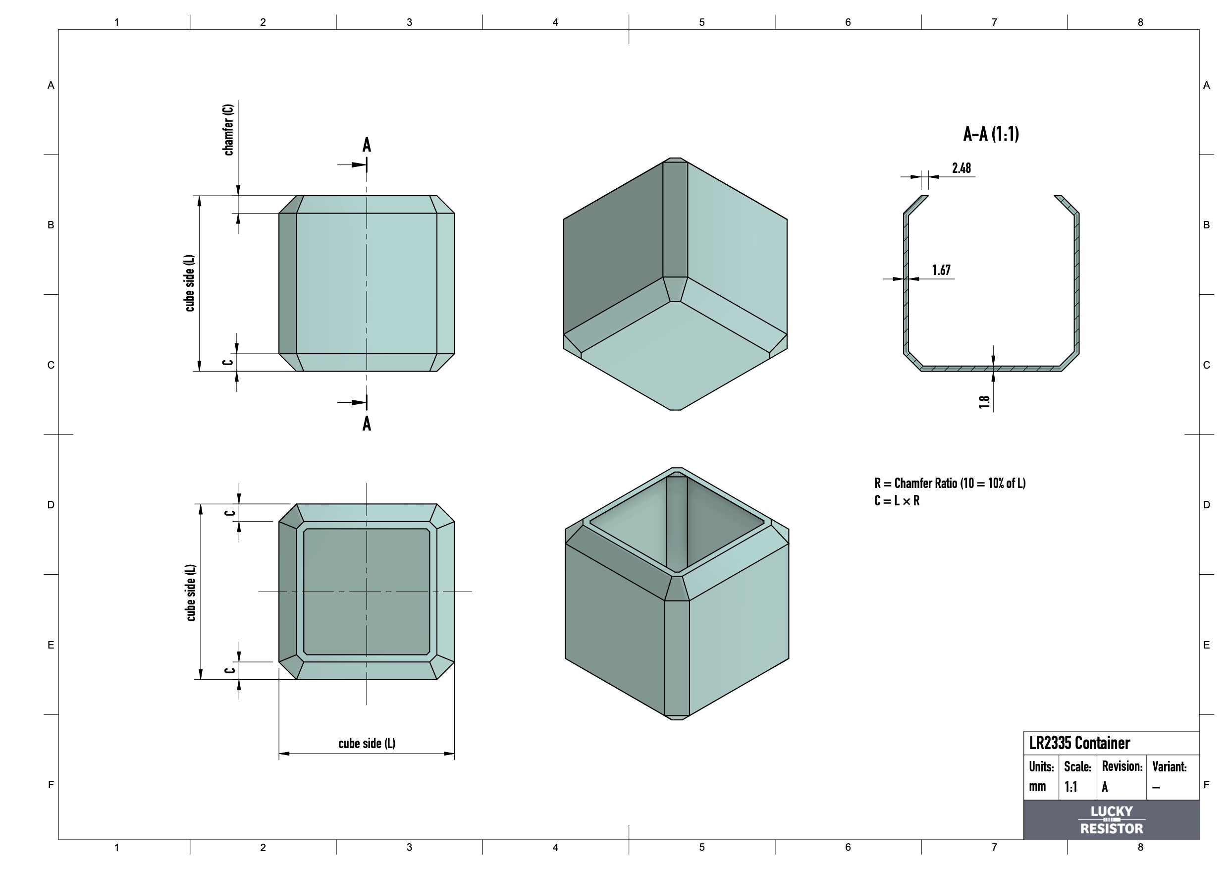 Cube Container with Chamfer, 75 Sizes by Lucky Resistor | Download free STL model | Printables.com