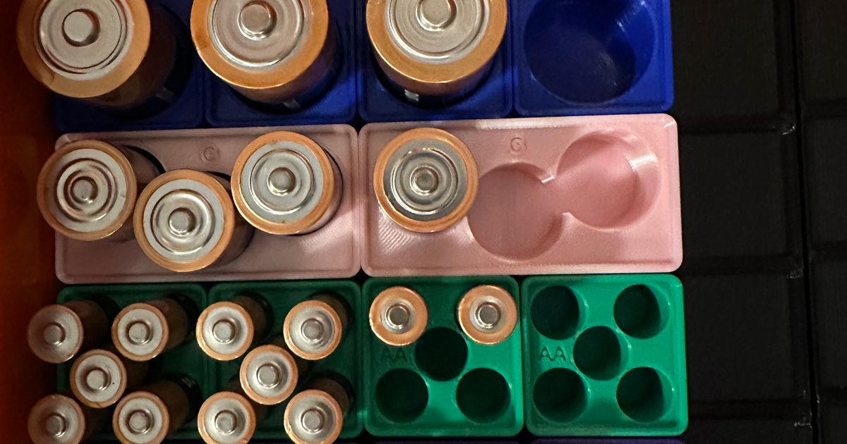 Gridfinity Battery Holders - Press-Fit Magnets Remixed by devildog - MakerWorld