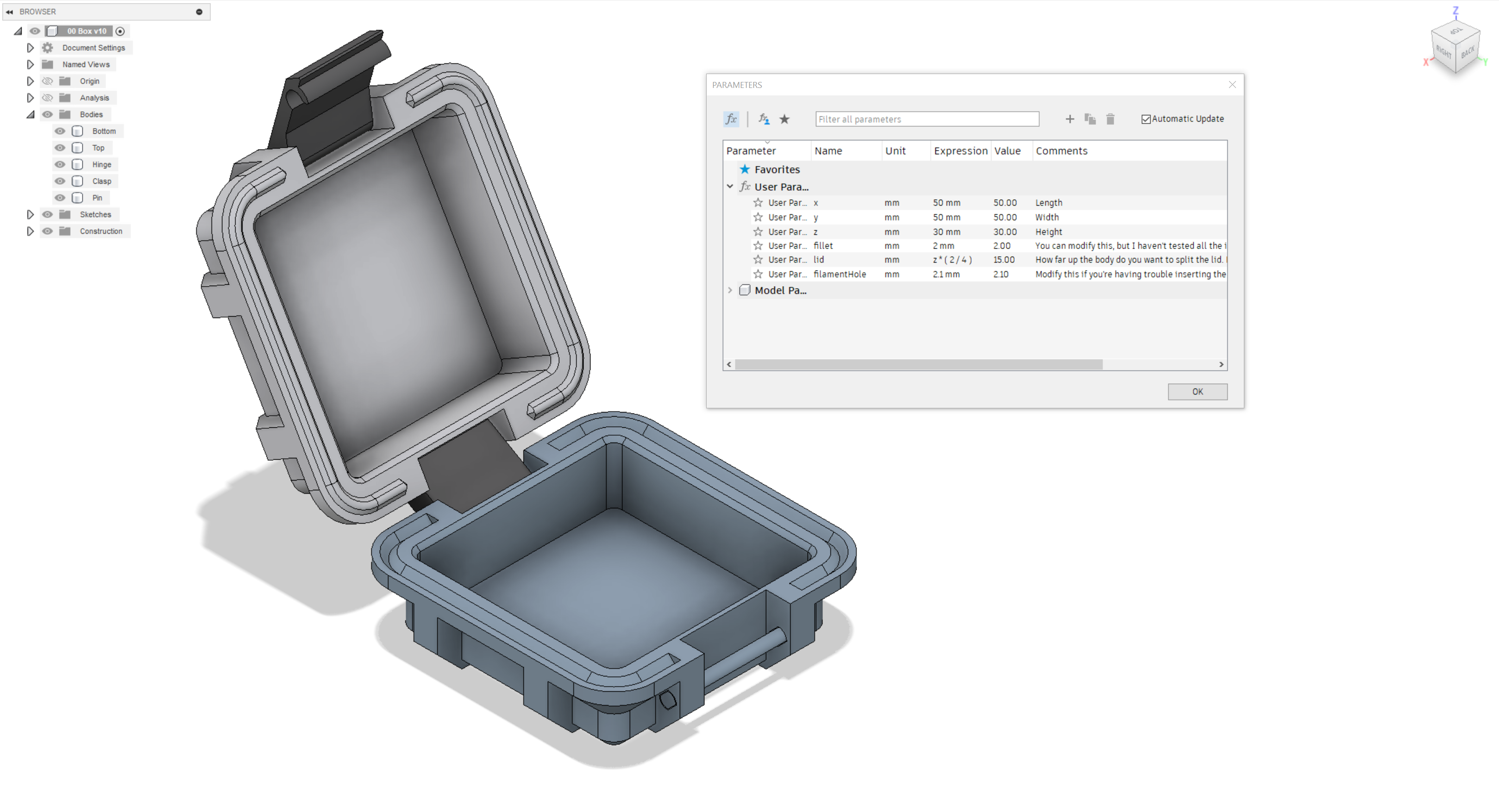 Parametric Box v2 (single clasp) by TheSameNameTwice | Download free ...