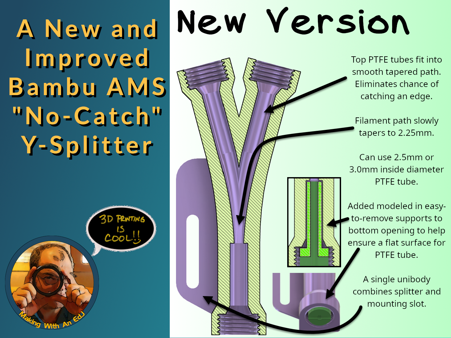 Bambu AMS No-Catch Y-Splitter PC4-M10 by Ed Johnson | Download free STL ...