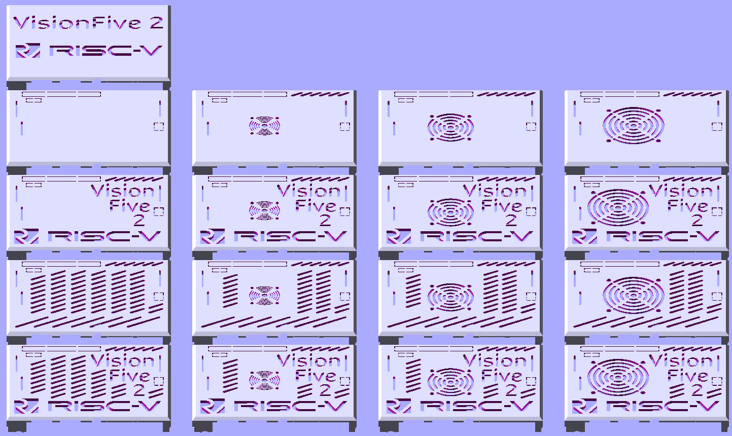 18 Remixed versions of the snap together VisionFive2 case lid with logos, fans and vents by Easy ...