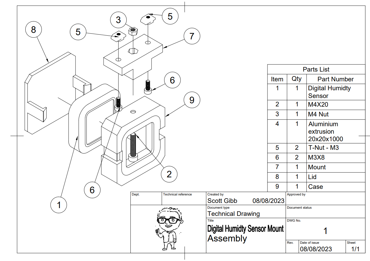 Digital Temperature and Humidity Sensor Mount Exploded View by Scott ...
