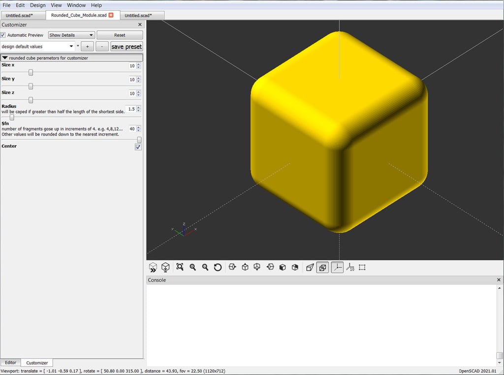 Fast Rendering Rounded Cube Module For Openscad By Savagerodent