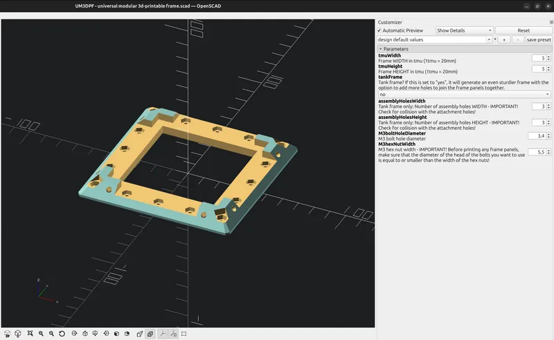 UM3DPF - universal modular 3d-printable frame generator by PistonPin ...