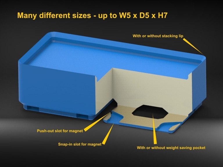 Gridfinity bins, side plugged magnet, for individual inserts by JBoe ...