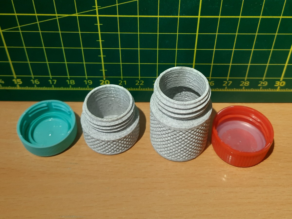 small knurled bottle cap container (small parts/pill box), multiple ...