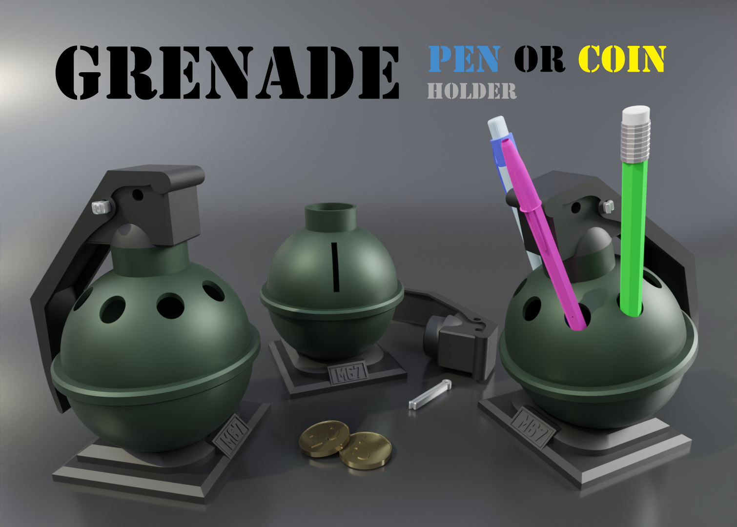 Grenade pen or coin holder by Daniel | Download free STL model ...