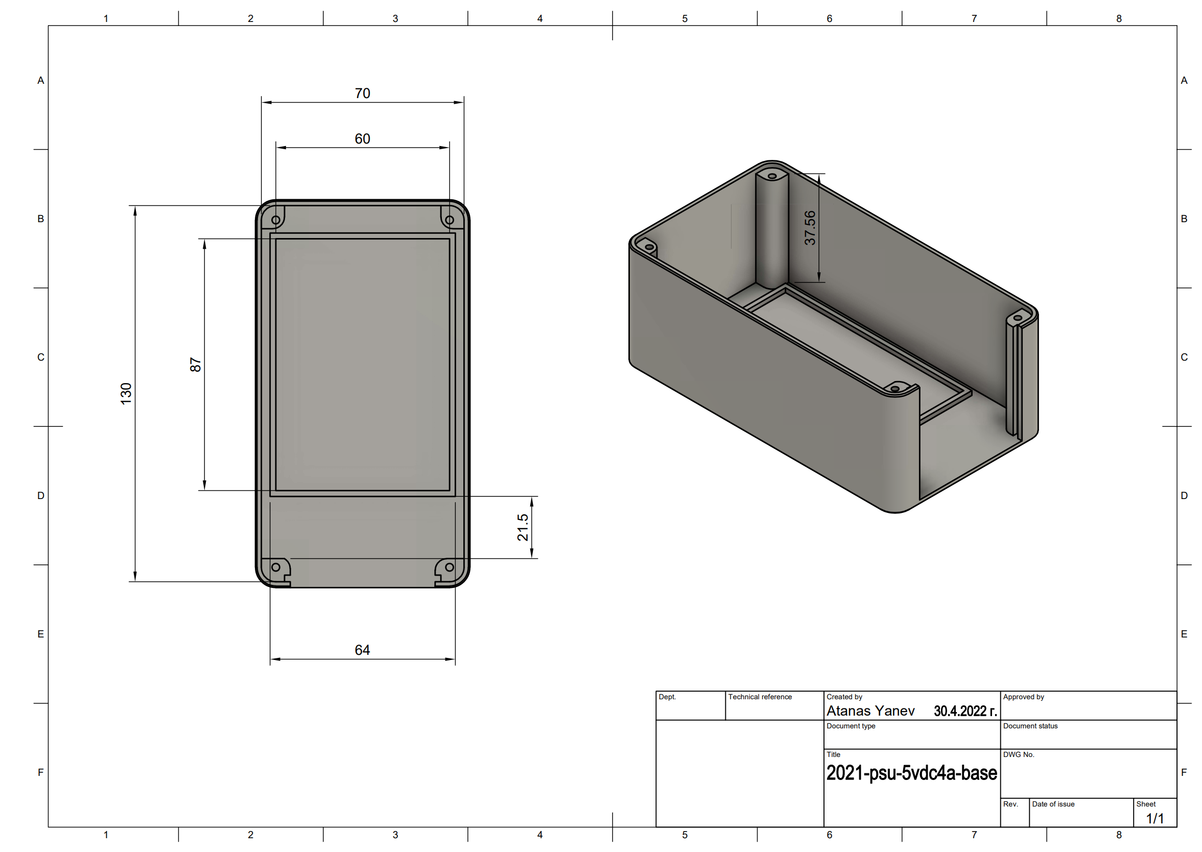 Project box 134x74x50mm, PSU 5Vdc 4A by ayanev | Download free STL ...
