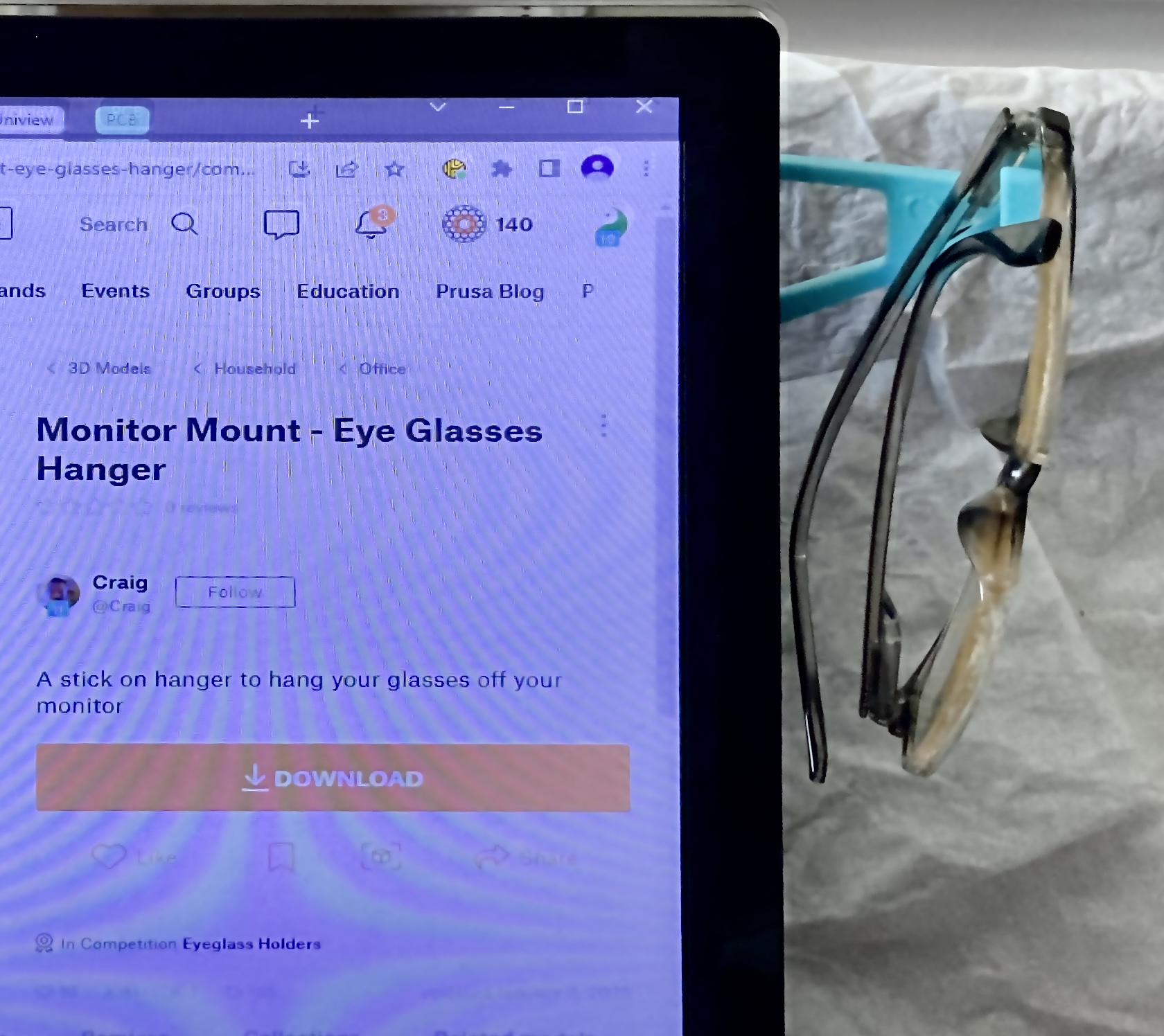 Craig's Monitor Mount - Eye Glasses Hanger - reduced material, easier ...
