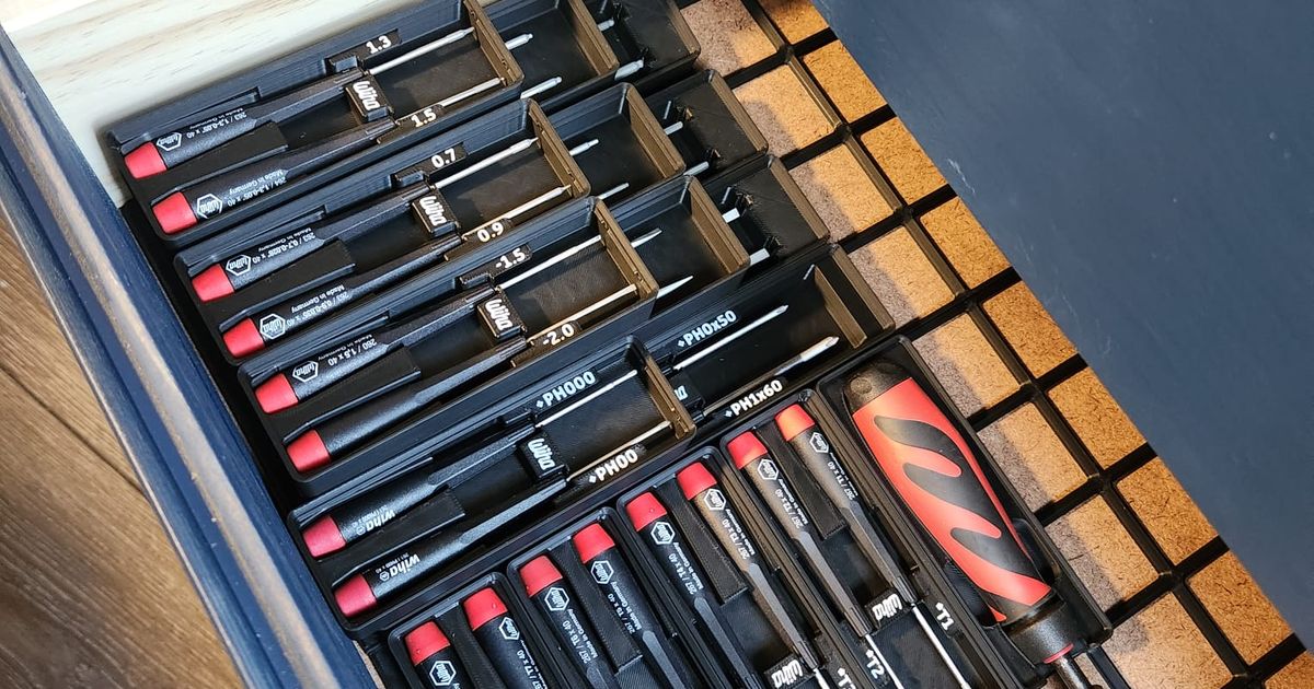 Gridfinity Wiha Precision drivers with labels by rob_awesome_lockwood | Download free STL model ...