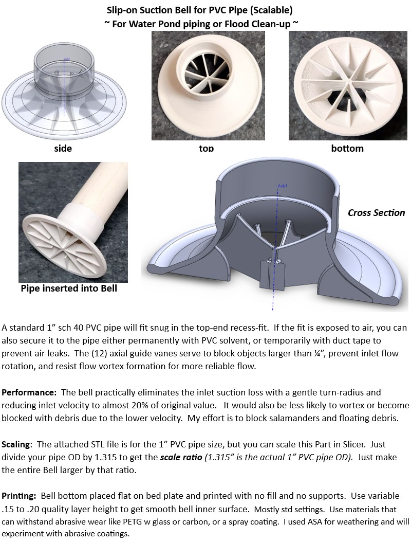 Slip-on Suction Bell for Pipe End (Scalable) for Water Pond or Flood ...