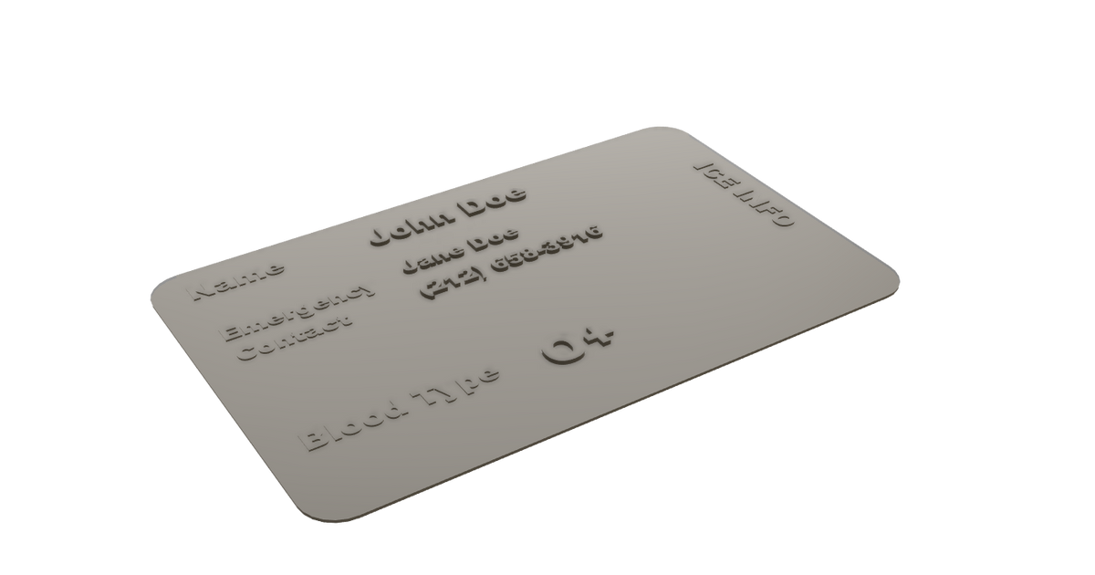 Customizable ICE Card Credit Card Format by Avathar | Download free STL ...