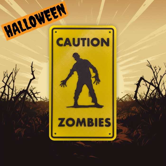 Halloween Sign - Caution Zombies - Wall Art by wafflecart | Download ...