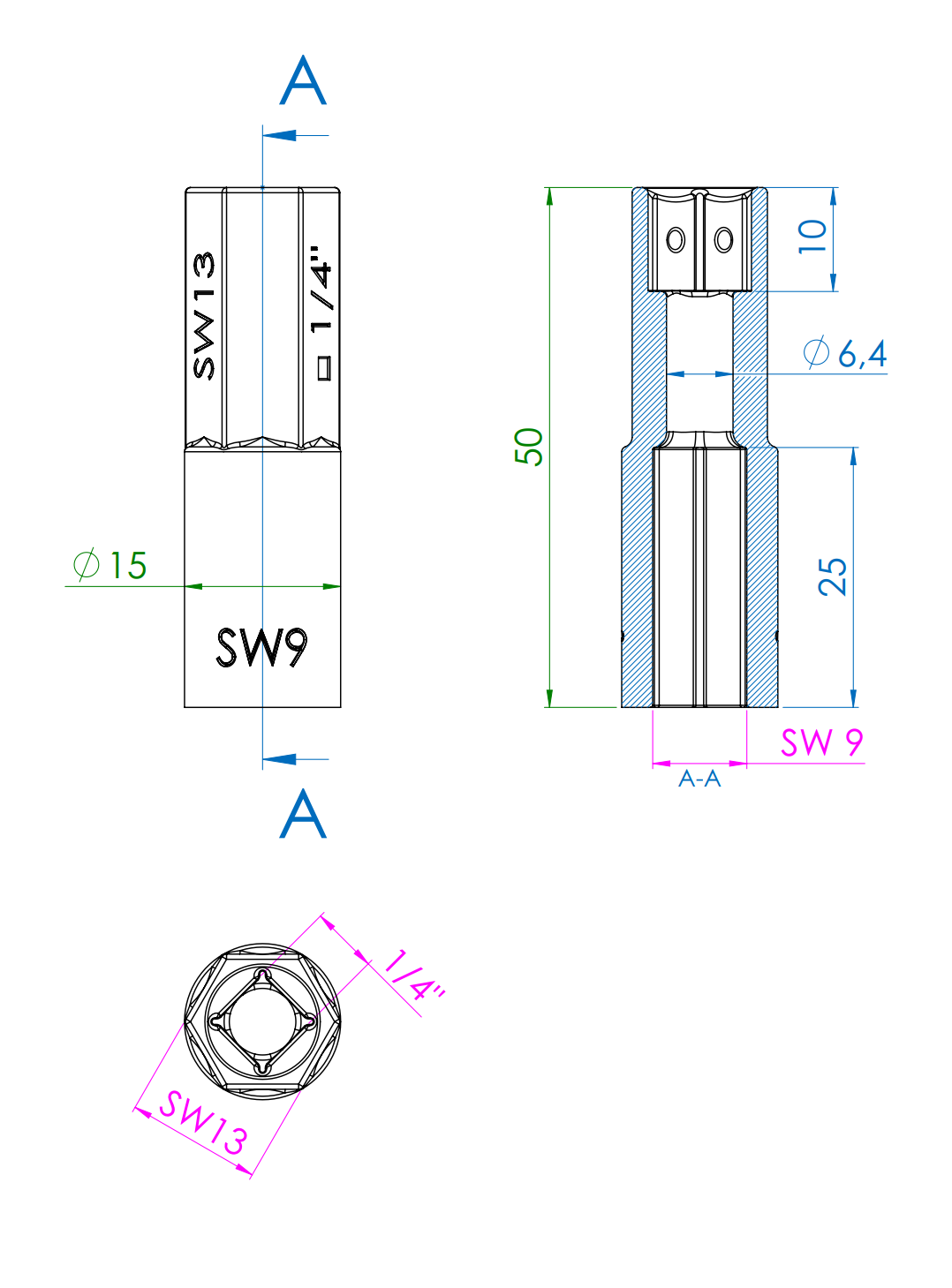 Adapter SW19-SW13 1/4" by 11p | Download free STL model | Printables.com