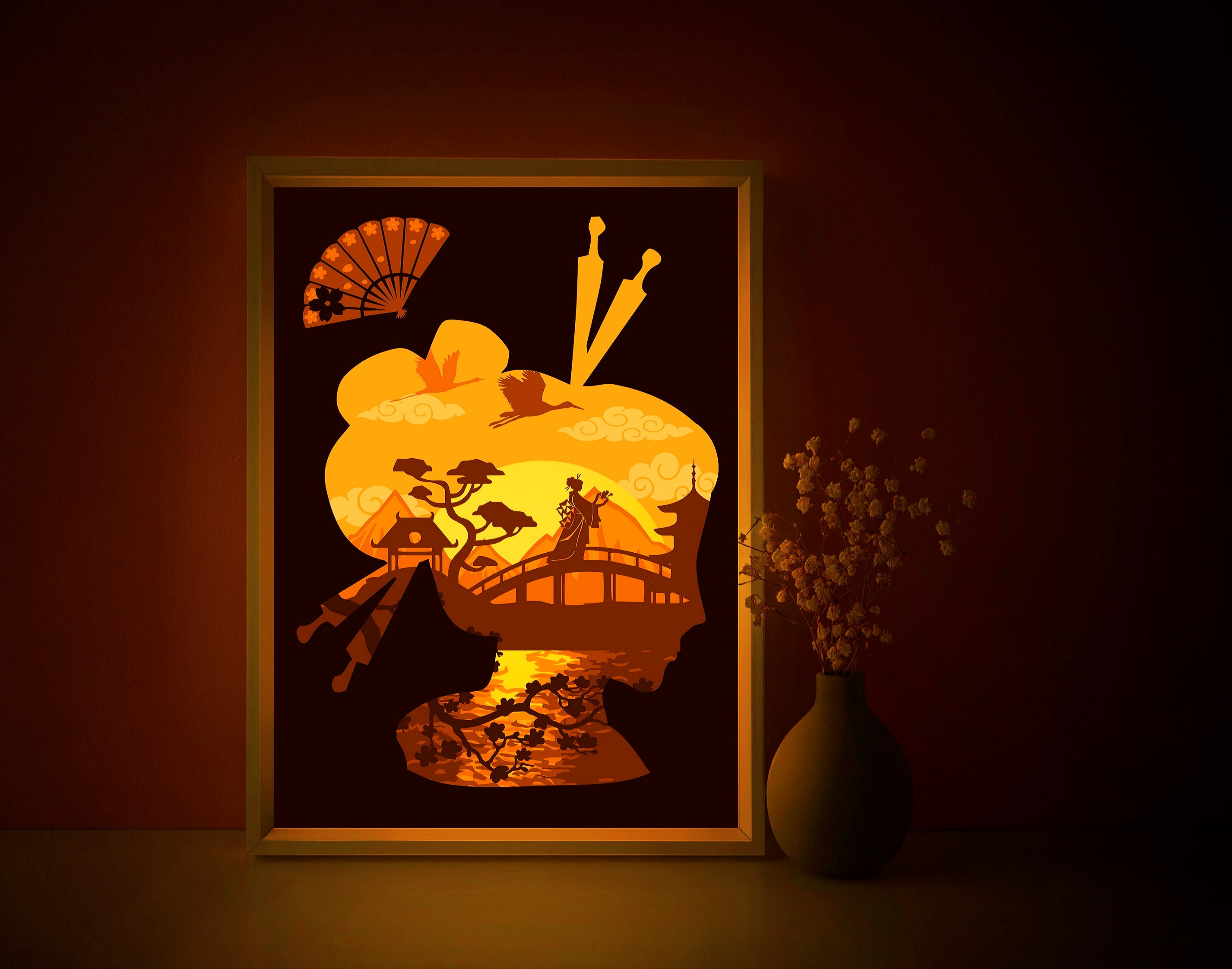 japanese Sakura Landscape light box by tecnoculebras | Printables Store