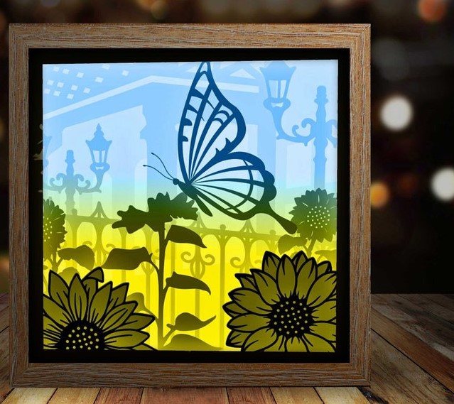 Butterfly and Sunflower in the garden light box by tecnoculebras ...
