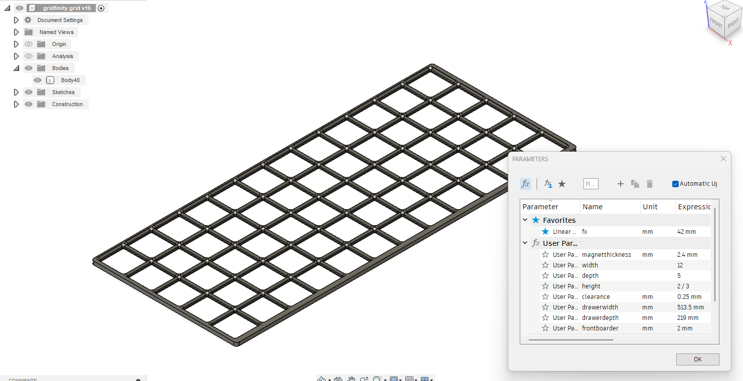 Parametric Gridfinity baseplate to fill any size drawer base plate by Toch419 | Download free ...